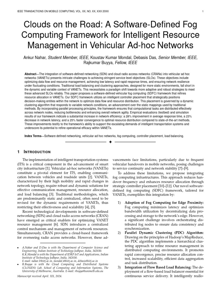 Clouds On The Road A Software-Defined Fog Computing Framework For ...