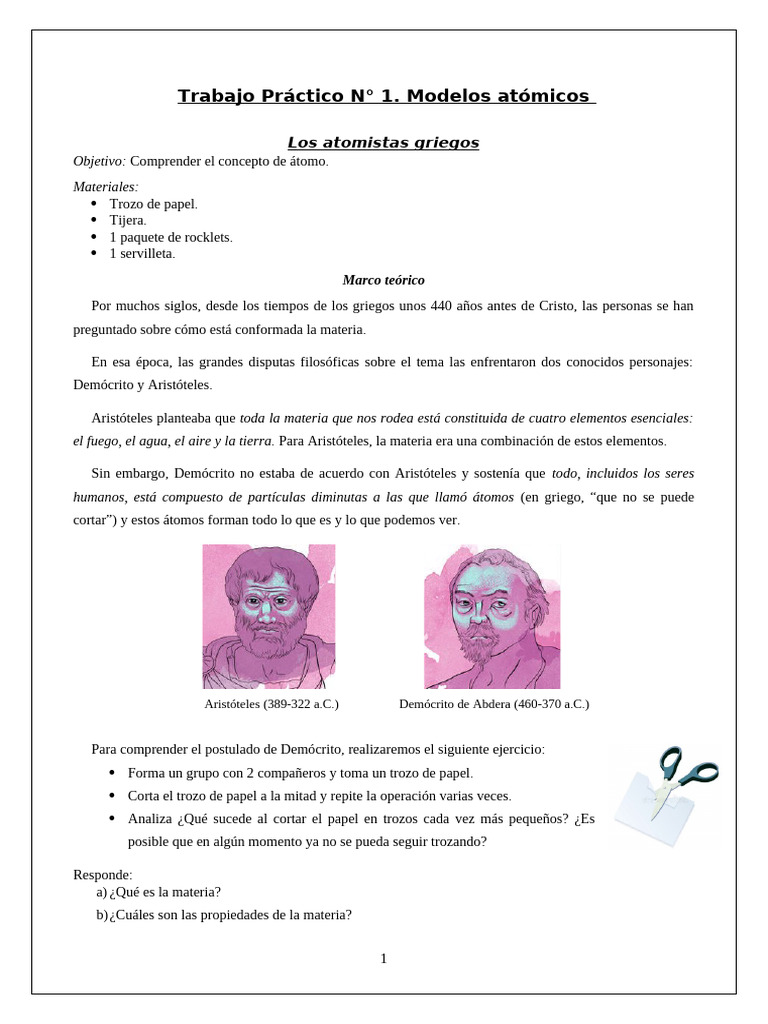 Trabajo Práctico #1. Los Atomistas Griegos | PDF | Átomos | Importar