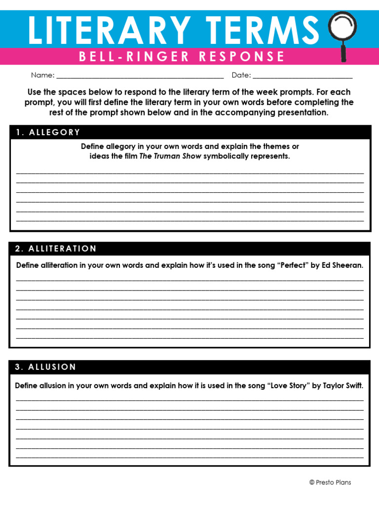 3 Literary Term of The Week Bell Ringer Booklet | PDF