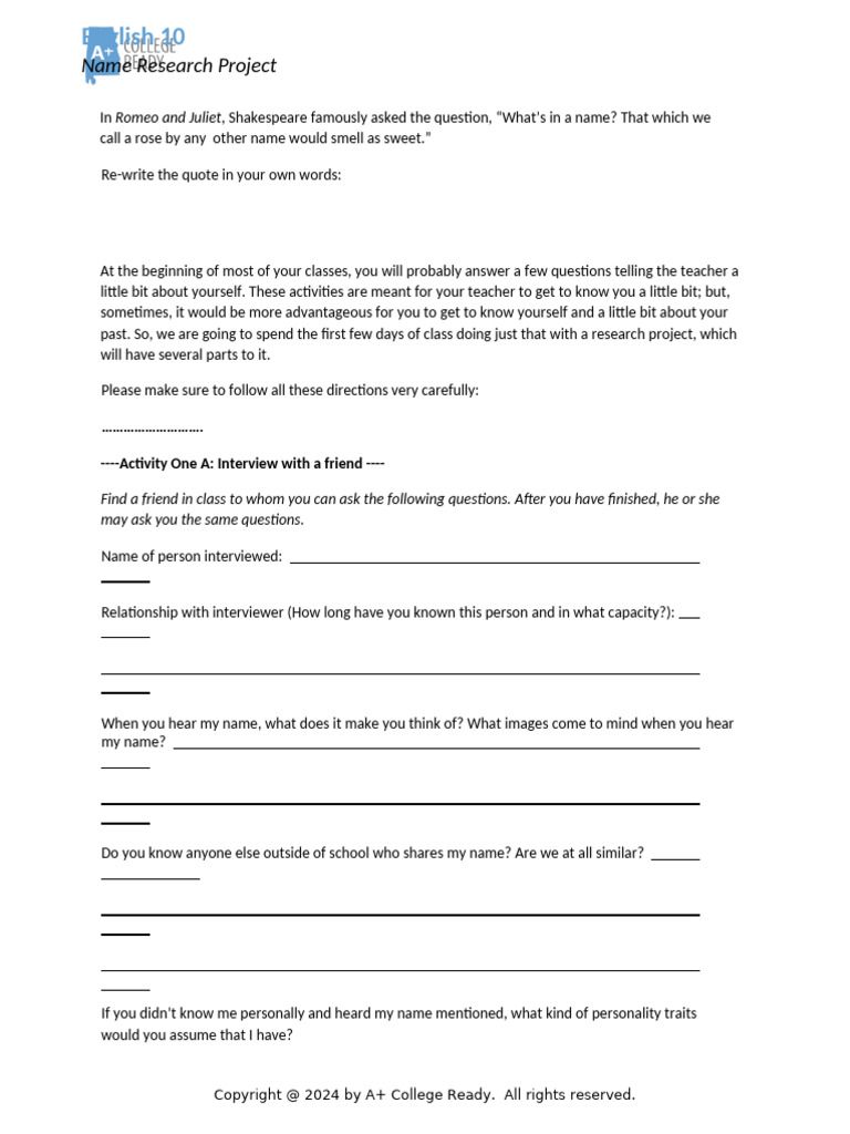 Name Research Project Overview | PDF