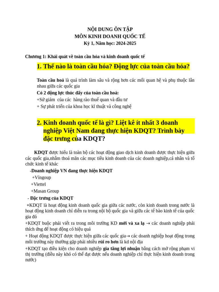 ND ôn tập KDQT (1) | PDF