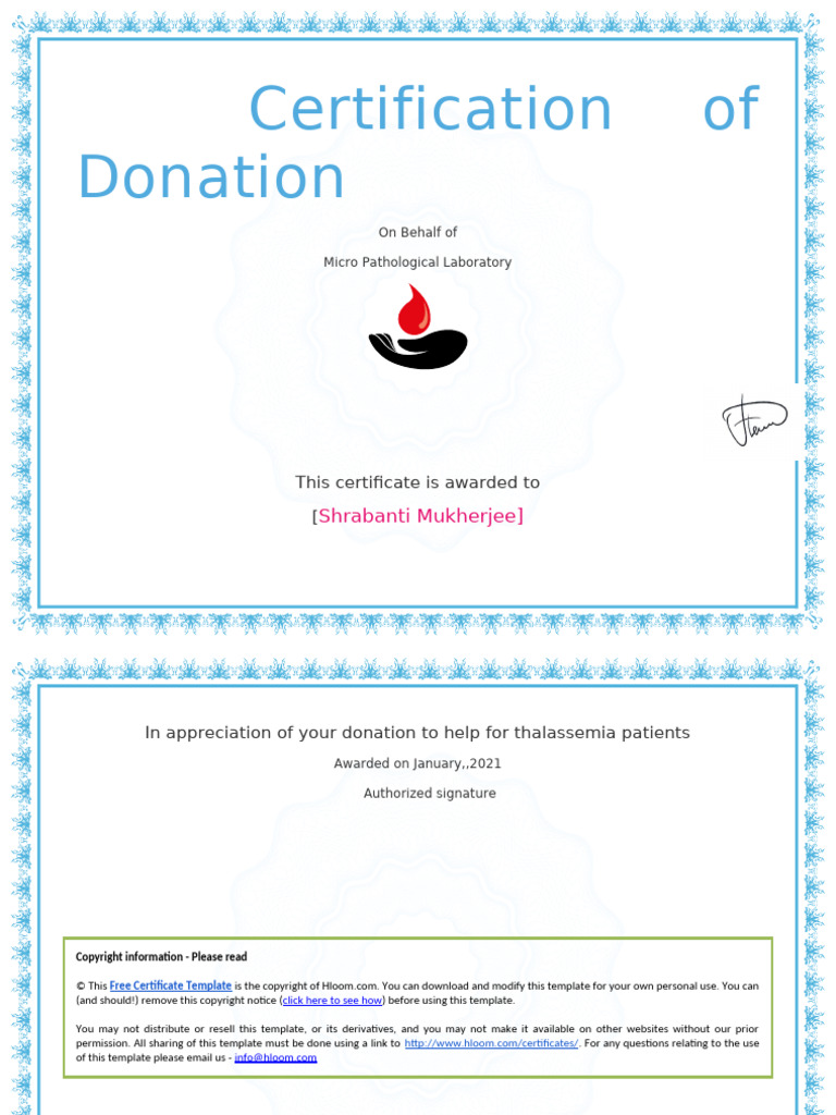Certificate Appreciation Donation Example 2 | PDF