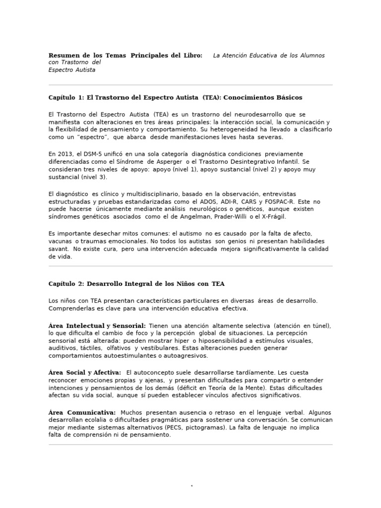 Resumen 34 Paginas Tea | PDF | Autismo | Plan de estudios