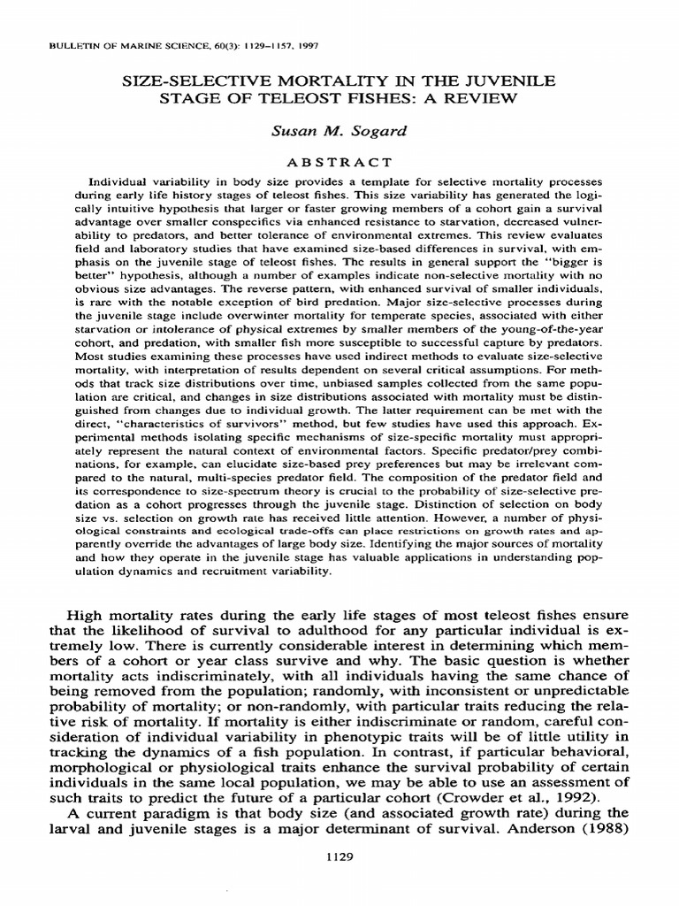 Size-Selective Mortality in The Juvenile Stage of Teleost Fishes: A ...