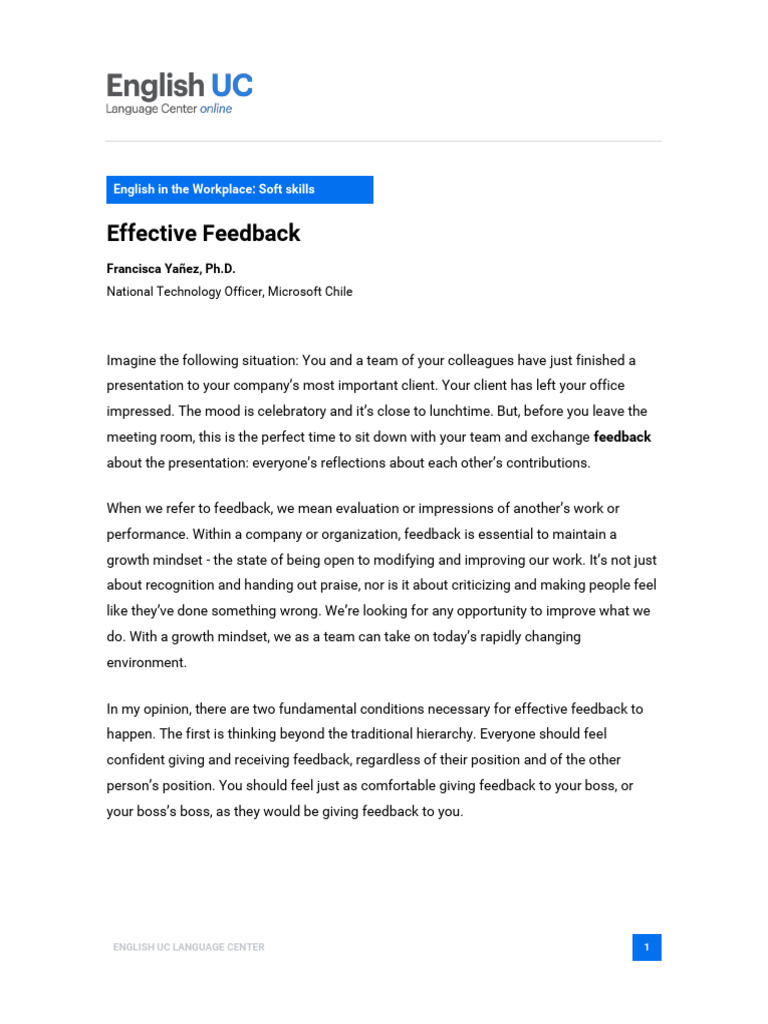 MOOC - ESP - M3 Reflections From The Experts Francisca Yanez On Effective Feedback | PDF ...