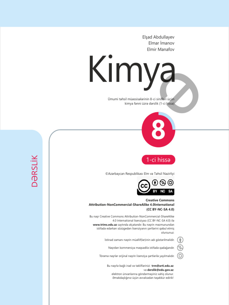 Quot Kimya Quot Fanni Uzra 8 Ci Sinif Ucun Darslik 1 Ci Hissa | PDF