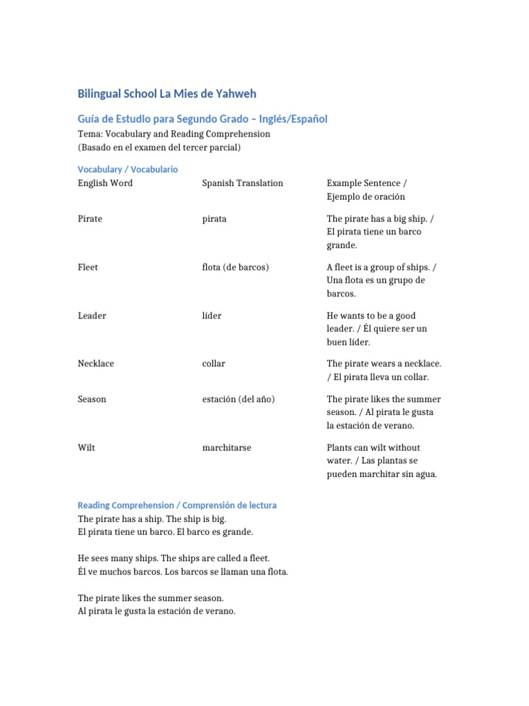 Guia de Estudio Ingles Espanol Bilingual School La Mies de Yahweh | PDF