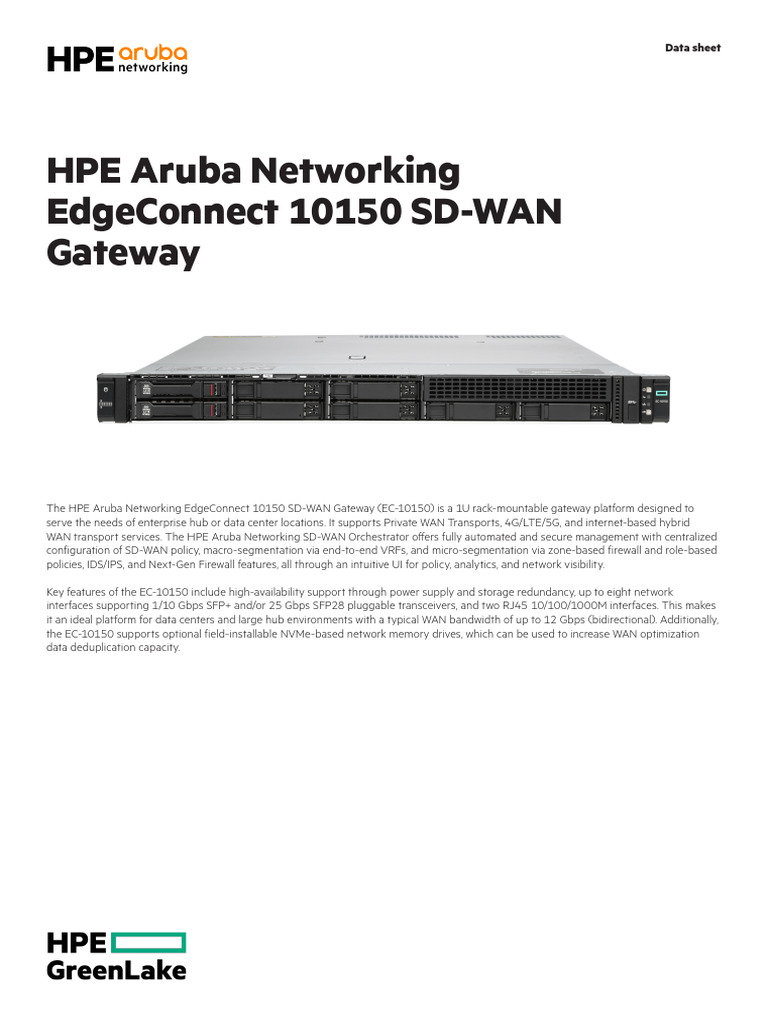 Aruba EdgeConnect 10150 SD-WAN Gateway | PDF | Computer Network ...