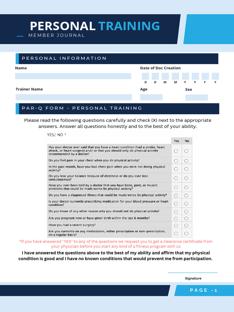 Need Analysis & PARQ | PDF | Physical Fitness | Personal Trainer