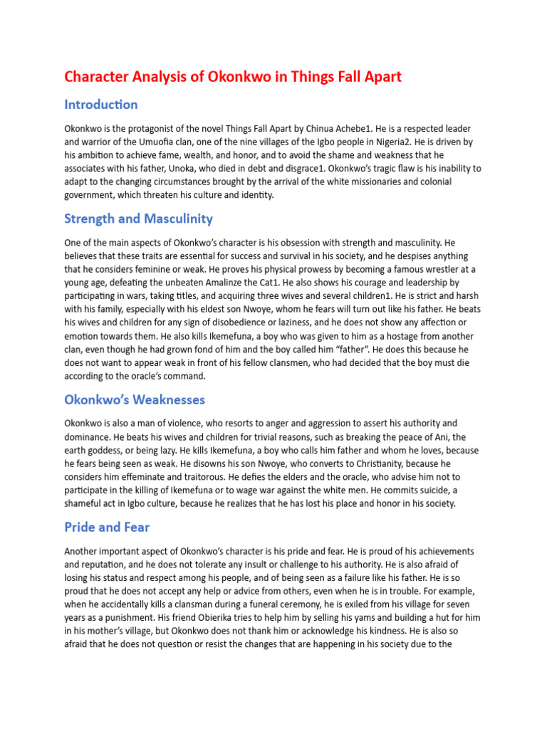 Character Analysis of Okonkwo in Things Fall Apart | PDF