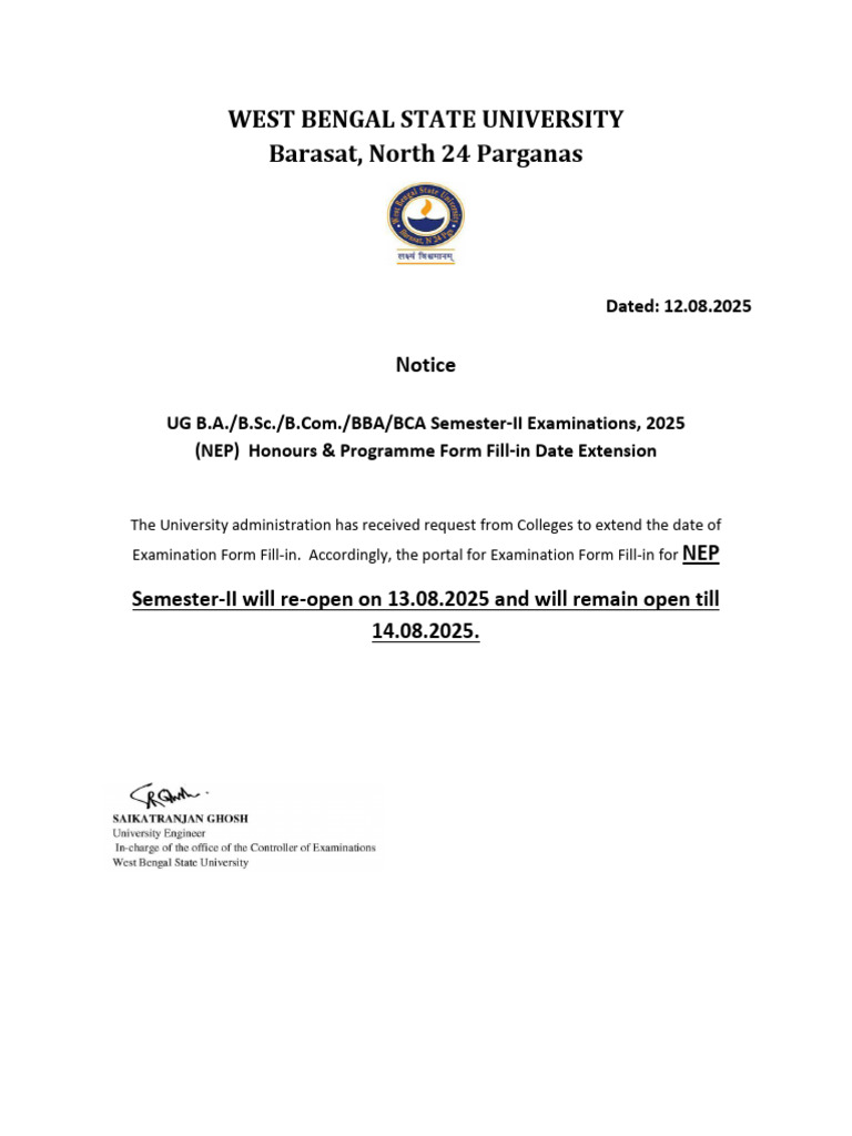 West Bengal University Exam Form Extension | PDF