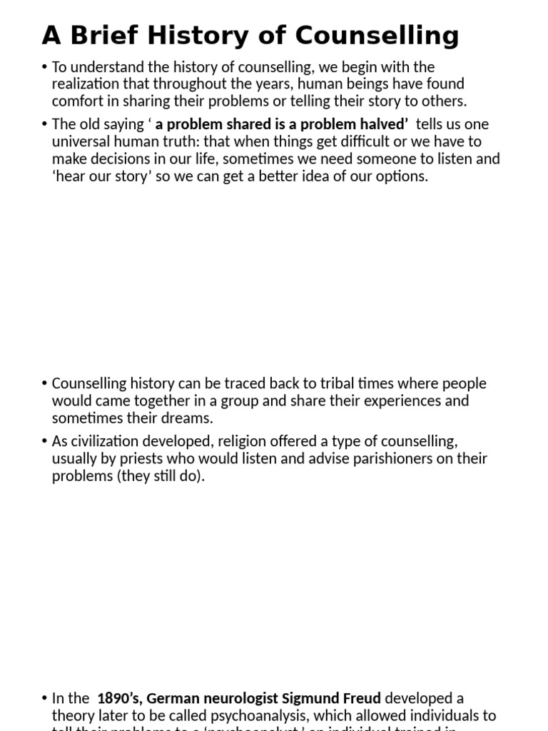 Evolution of Counselling History | PDF | Psychotherapy | Psychological ...