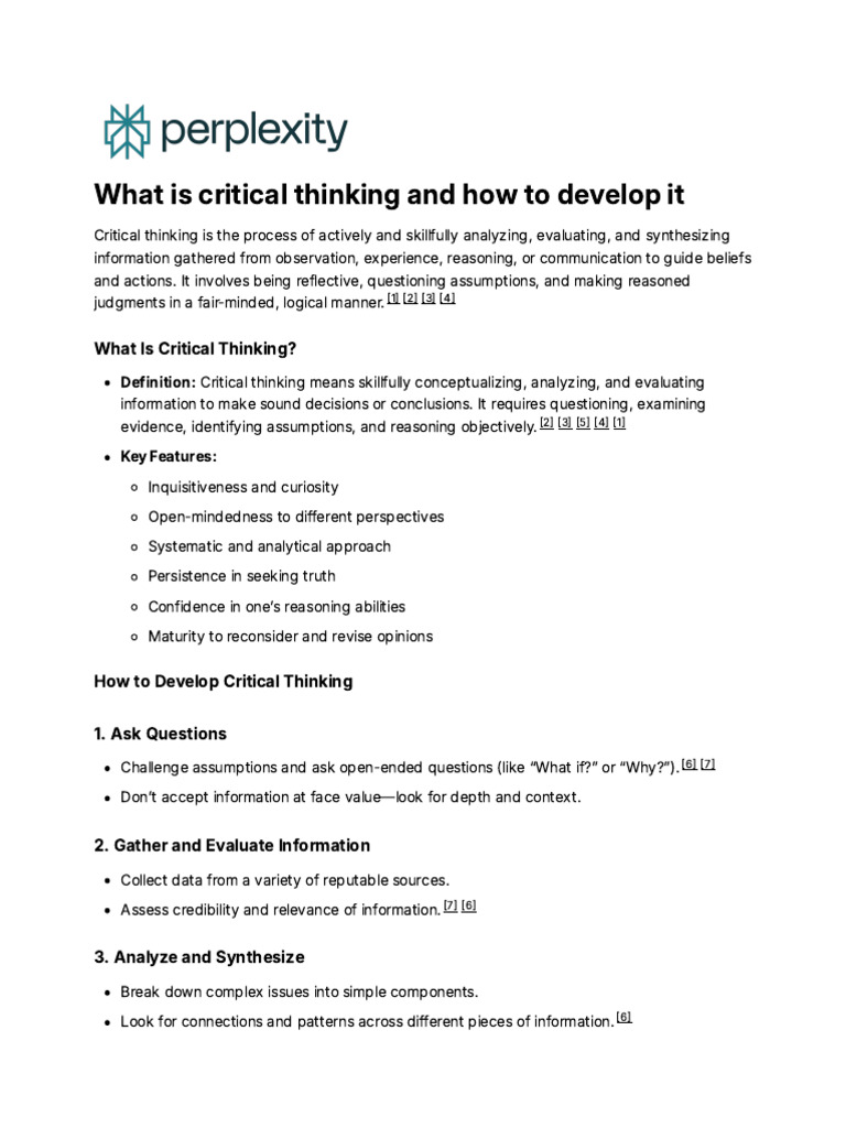 Developing Critical Thinking Skills | PDF | Critical Thinking | Thought