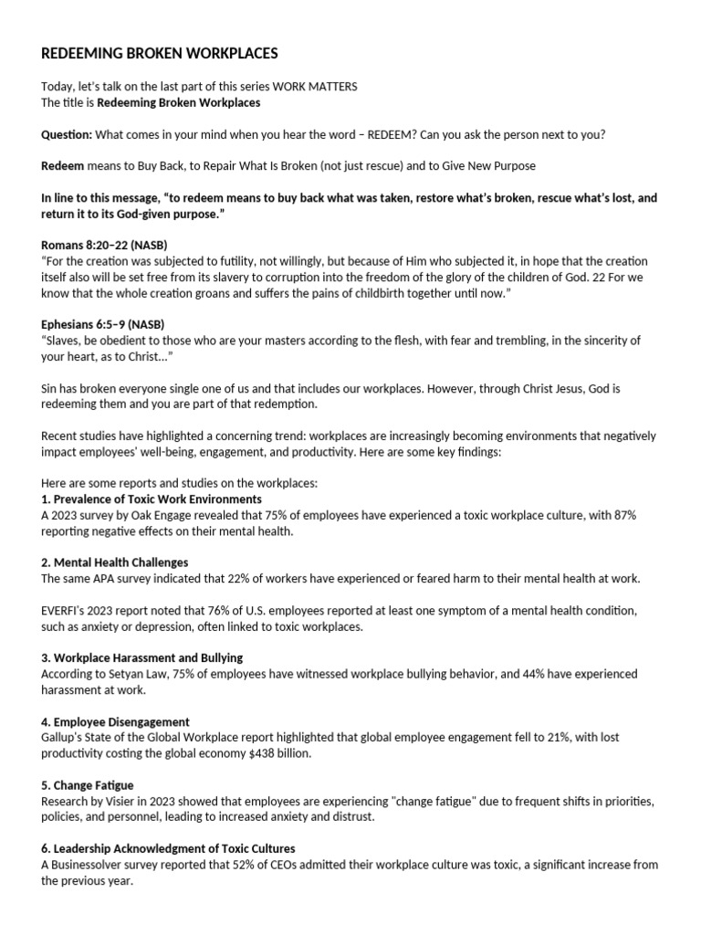 Redeeming Broken Workplaces | PDF | Mental Health | Mental Disorder