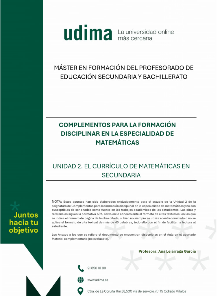 UNIDAD 2 - El currículo de matemáticas en secundaria | PDF | Plan de ...