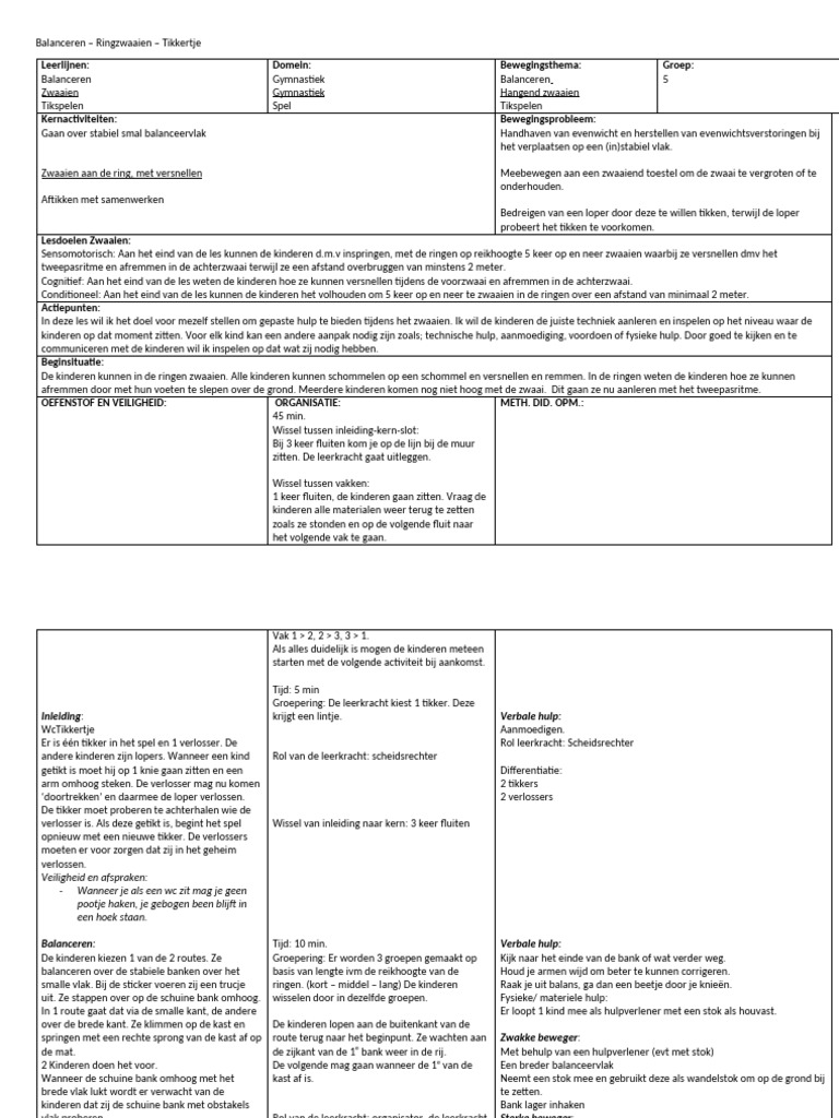 Balanceren - ZWAAIEN - Tikken (Groep 5) | PDF