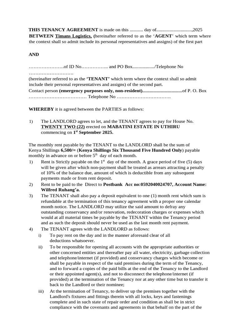 Tenancy Agreement - Revised House 22 | PDF | Leasehold Estate | Landlord