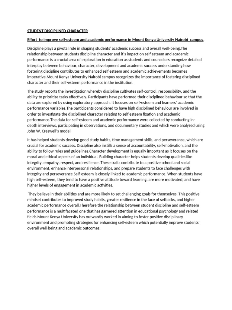 Student Disciplined Character | PDF | Disciplines | Self Esteem