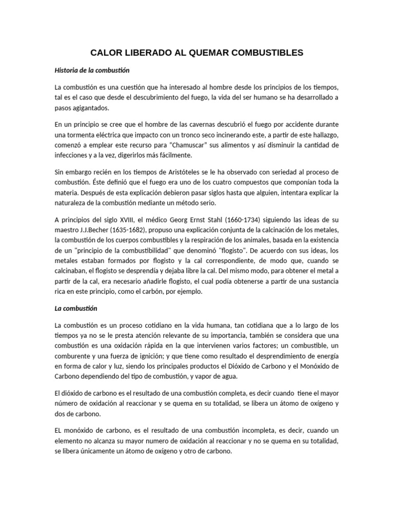 Calor en la Combustión de Combustibles | PDF | Combustión | Ingeniería ...