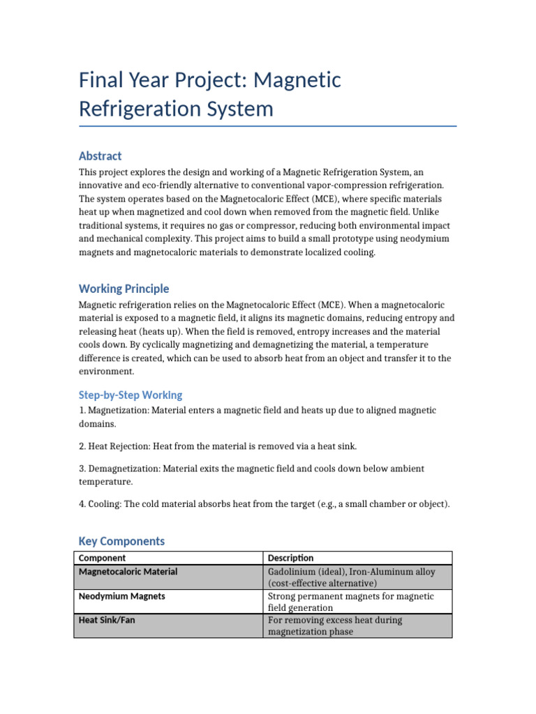 Magnetic Refrigeration System Design | PDF
