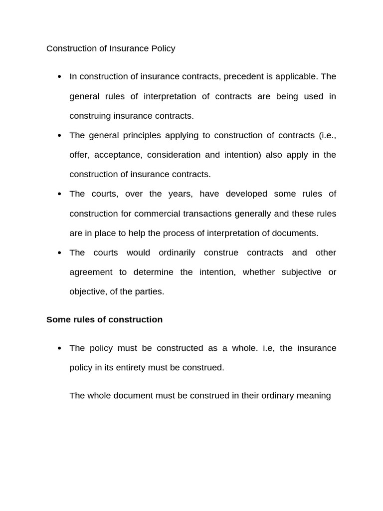 Rules for Constructing Insurance Policies | PDF | Parol Evidence Rule ...