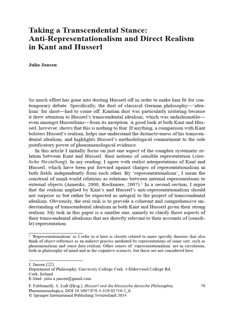 Taking A Transcendental Stance: Anti-Representationalism and Direct ...