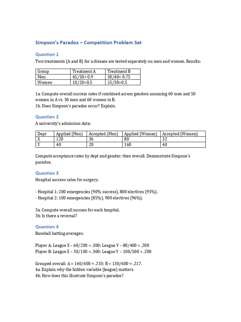 Simpsons Paradox Practice Worksheet | PDF