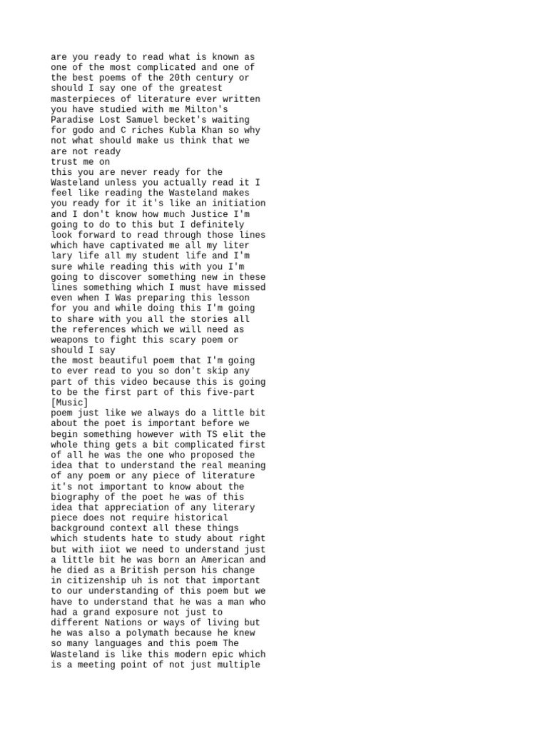 (English (Auto-Generated) ) The Waste Land Part 1 - T S Eliot - Line by ...