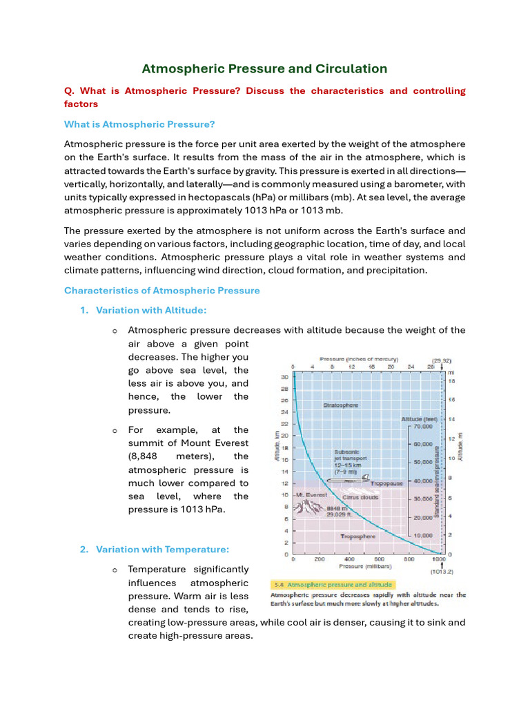 Atmospheric Pressure and Circulation | PDF | Atmospheric Circulation ...