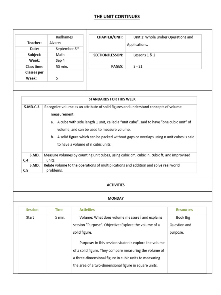 Volume Measurement in Math Lessons | PDF | Volume | Length