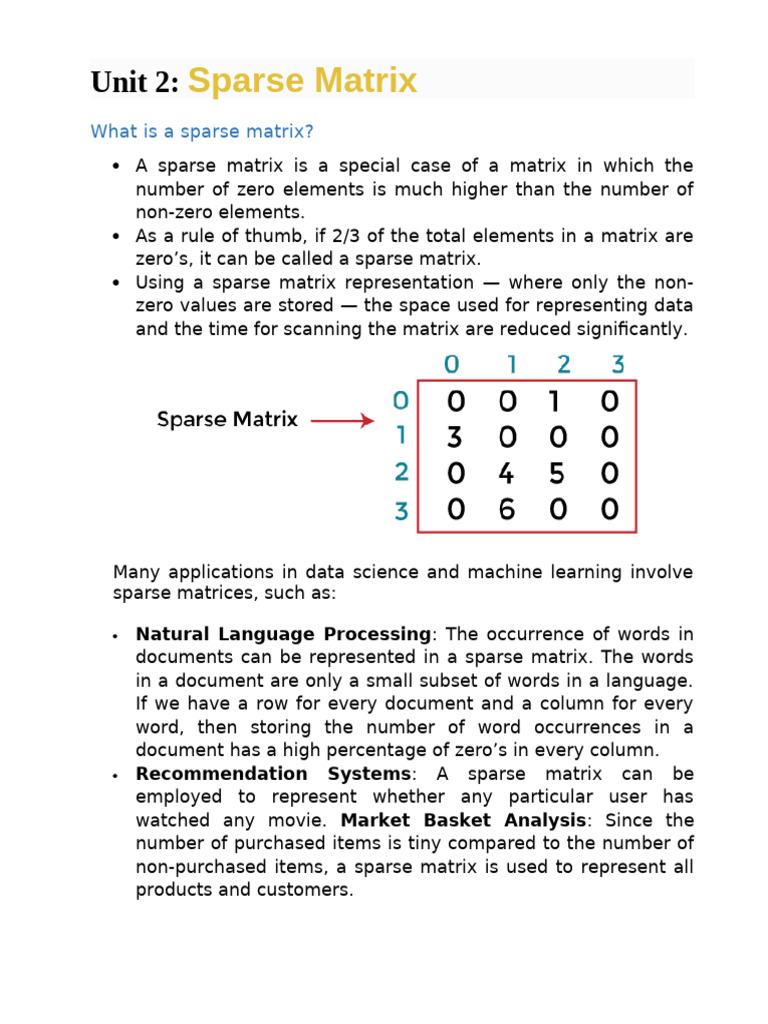 What Is A Sparse Matrix | PDF | Matrix (Mathematics) | Algebra