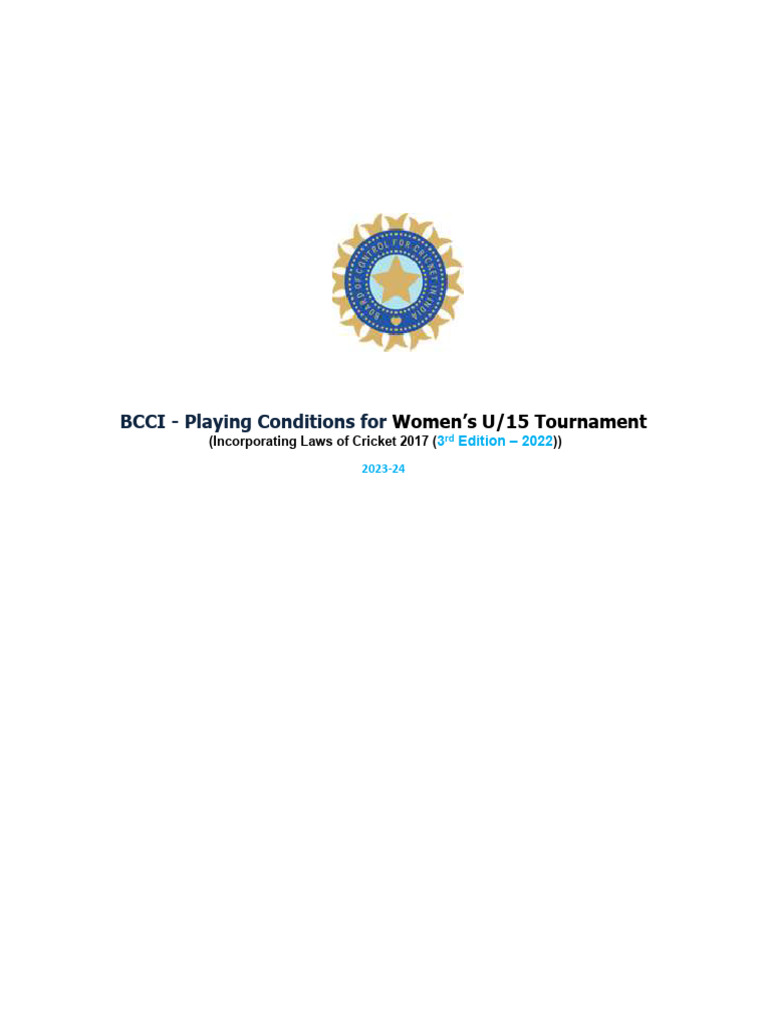 BCCI Women U15 Playing Conditions 2023-24 | PDF | Cricket | Ball And ...