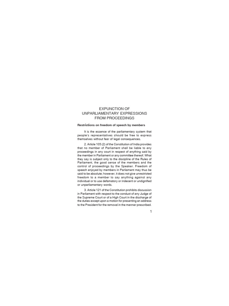 Expunction of Unparliamentary Words | PDF | Political Law | Government