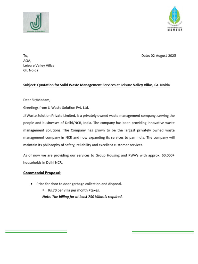 Proposal For Solid Waste Management Services | PDF | Waste Management ...