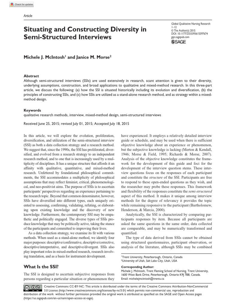 Mcintosh Morse 2015 Situating and Constructing Diversity in Semi Structured Interviews | PDF ...