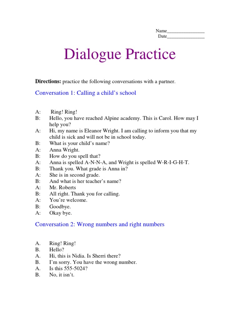 Dialogue Practice | PDF