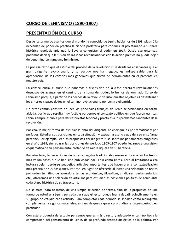 Curso de Leninismo: Revolución Rusa 1890-1907 | PDF | Imperio ruso