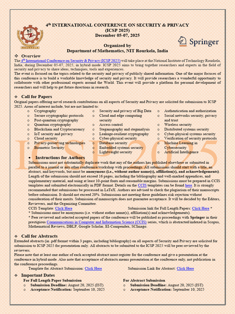 ICSP 2025 Brochure New Huhubunimomonbbu | PDF | Cryptography | Secure Communication