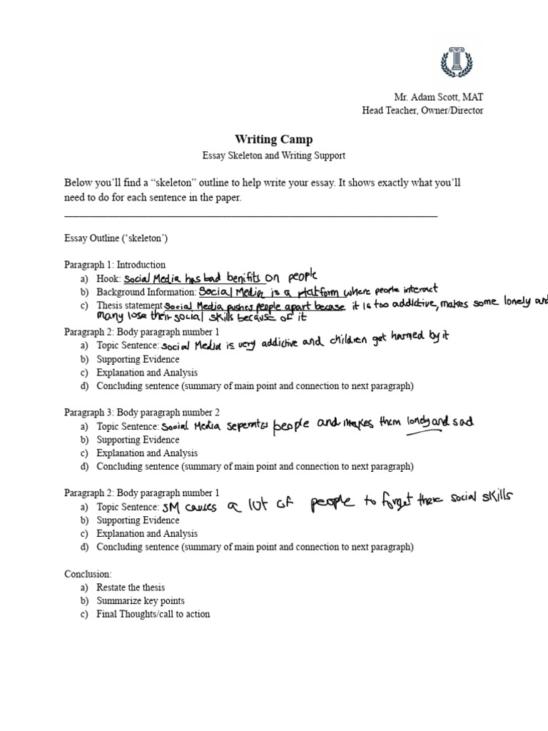 Writing Camp - Essay Outline PDF | PDF