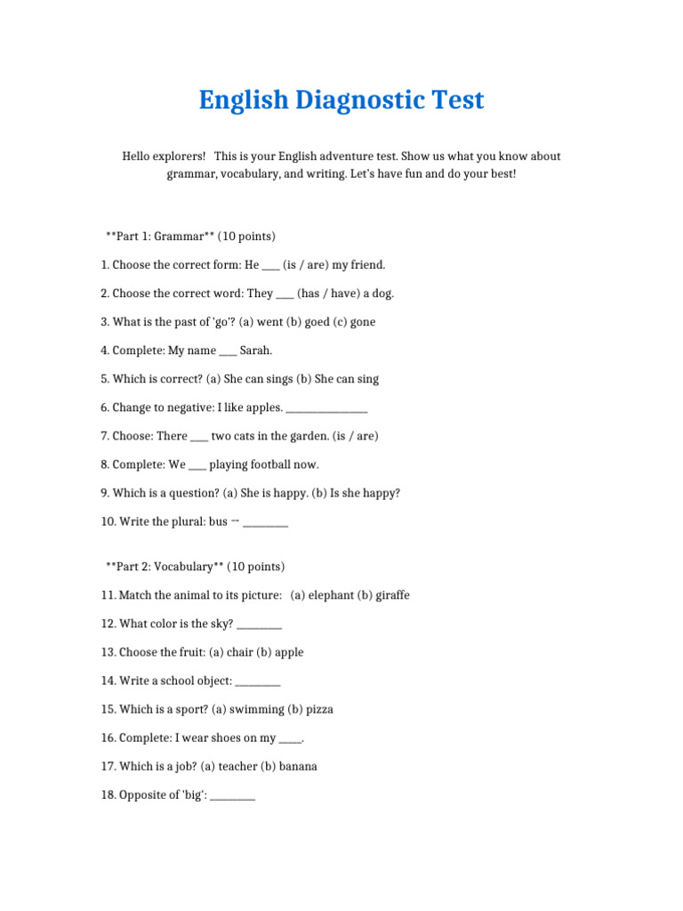 English Diagnostic Test for Learners | PDF