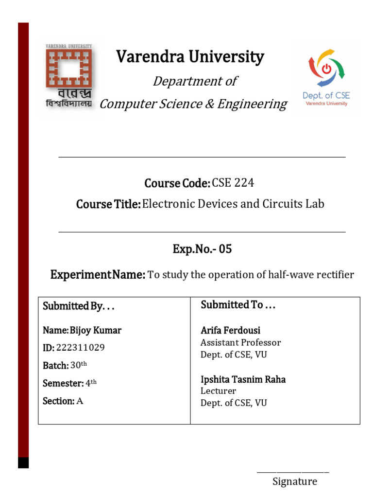 #CSE-224 (Circuit Lab) Cover Page (Bjy) | PDF