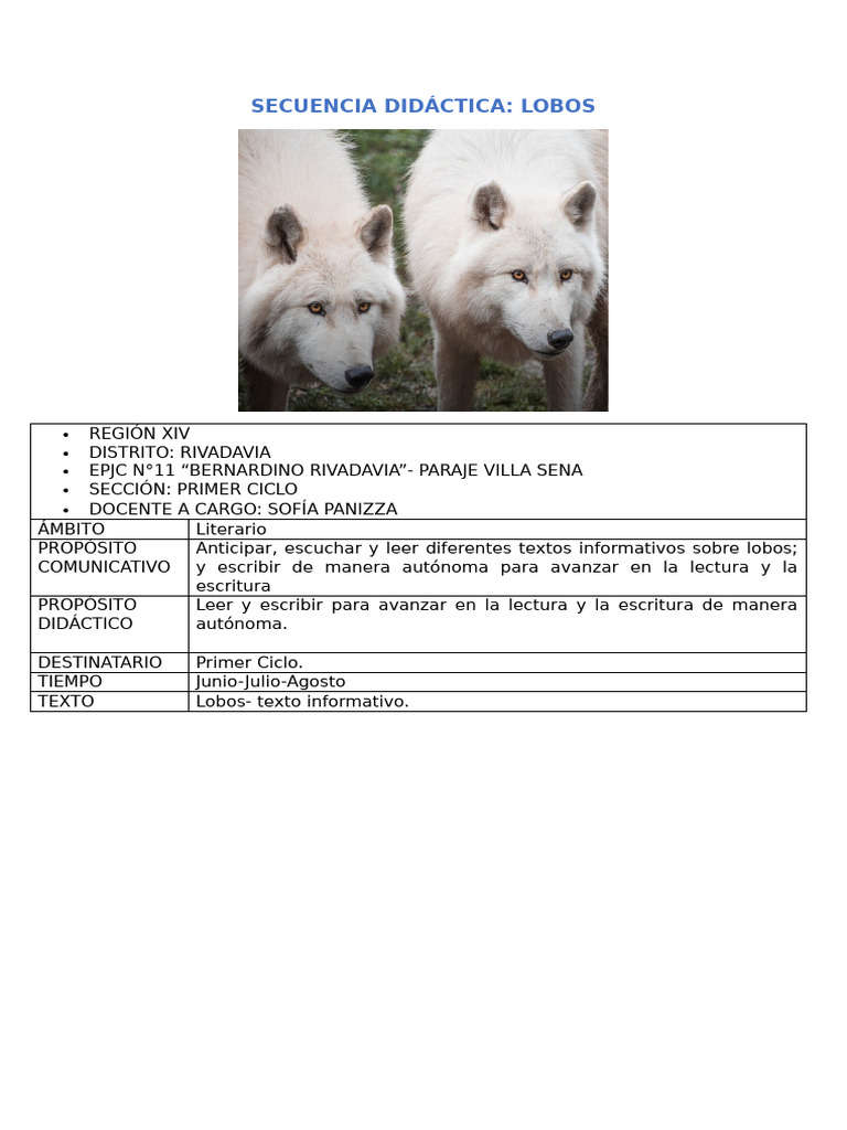 Secuencia Didáctica sobre Lobos | PDF | Enseñando | Comprensión lectora