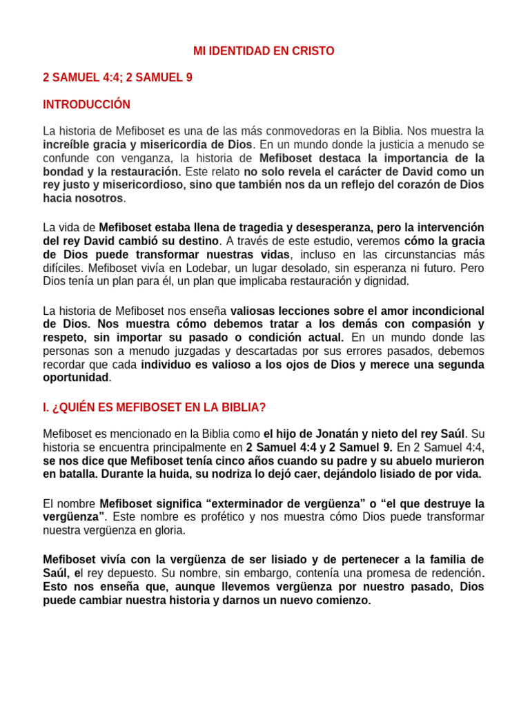 Mefiboset: Gracia y Restauración Divina | PDF | Gracia divina | Cristo ...