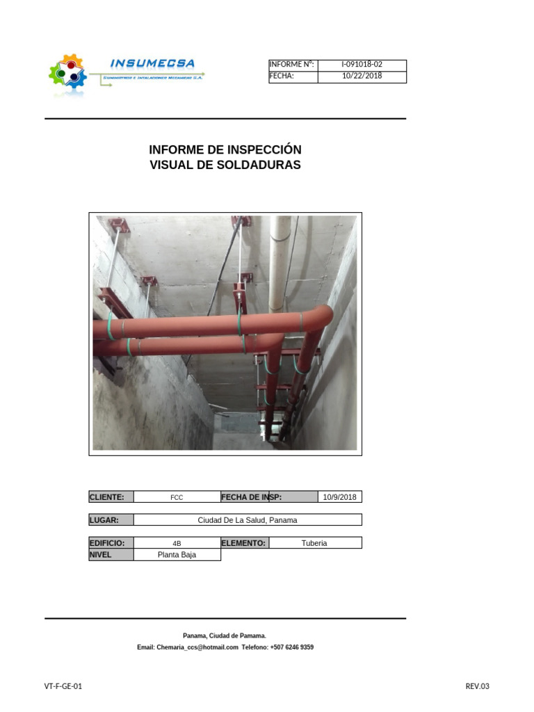 Informe de Inspección Visual Jose Rincon 2 | PDF | Procesos ...