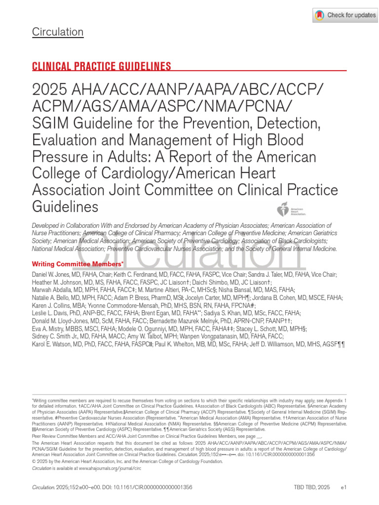 2025 Guidelines for High Blood Pressure | PDF | Hypertension | Blood ...