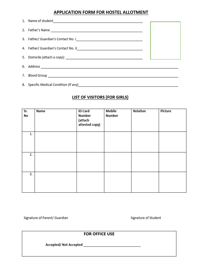 Form For Hostel | PDF