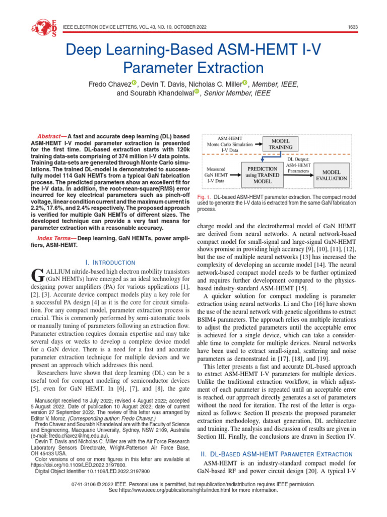 Deep Learning for ASM-HEMT Parameter Extraction | PDF | Deep Learning ...