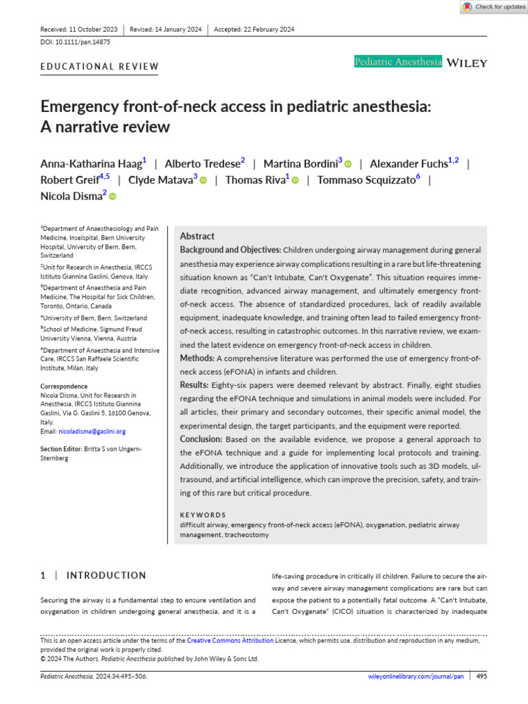 Pediatric Emergency Airway Management Guide | PDF | Anesthesia | Surgery