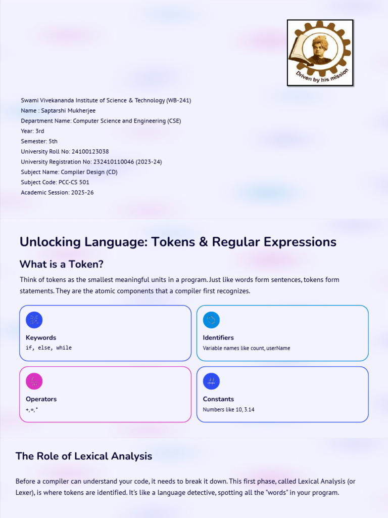 Saptarshi Mukherjee PCC-CS 501 | PDF | Regular Expression | Parsing