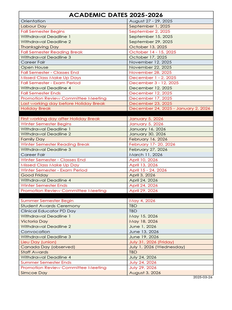 Academic Dates 2025 2026 v2 | PDF | Academic Term | Observances